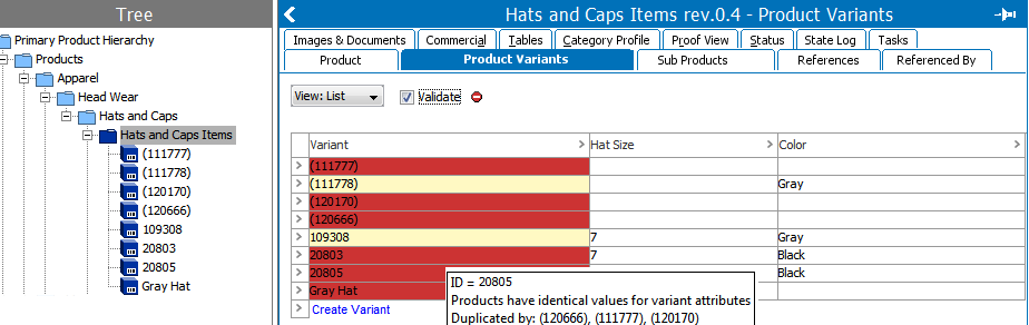 Products Variants List in Workbench