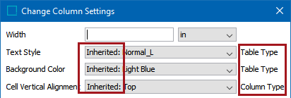 Configuring Settings for Column Types and Columns