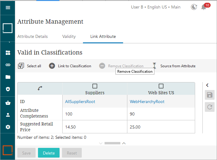 Attribute Management Screen