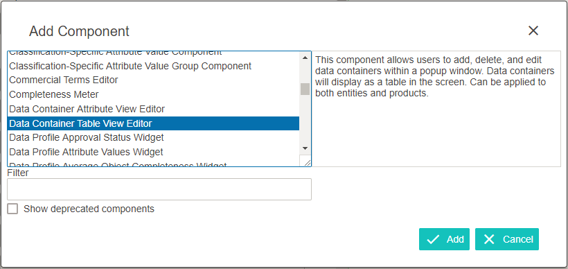 Data Container Table View Editor