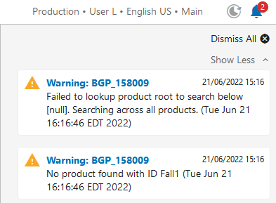 Recent Warning Notifications Side Panel