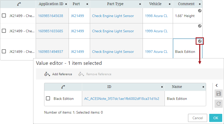 Application Comment Table Header