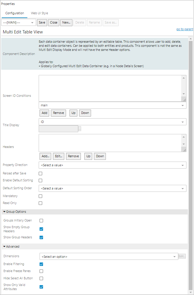 Globally Configured Multi Edit Data Container