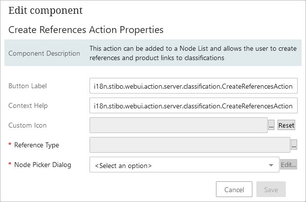 Create References Action Configuration