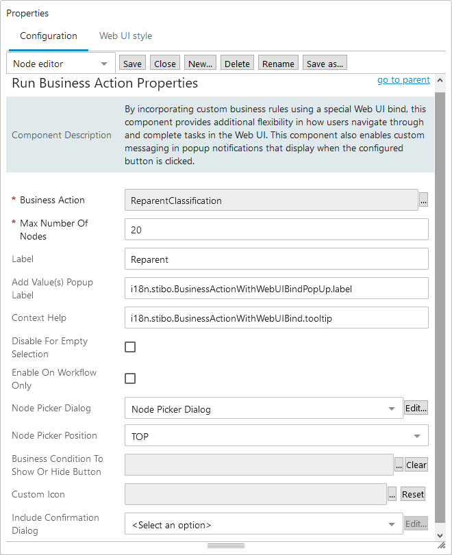 Run Business Action Use Case - Reparenting Objects