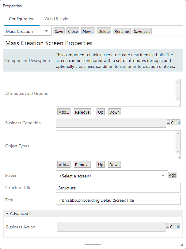 Configuring a Mass Creation Screen