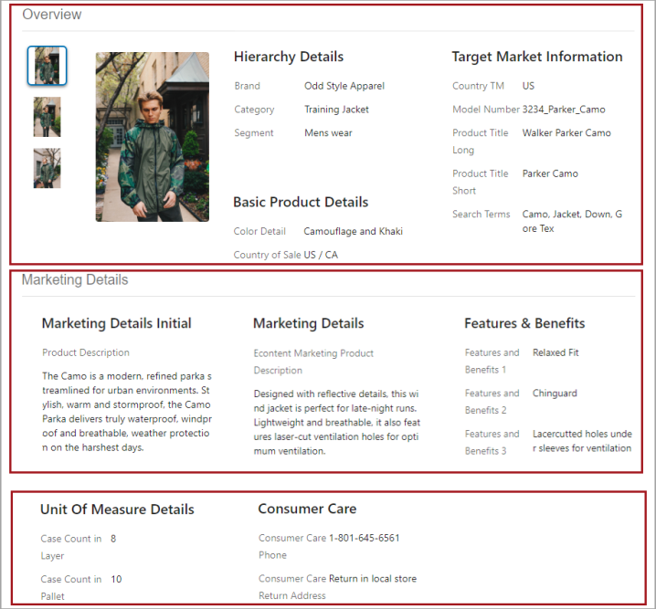 Modifying Sections on the Product Editor Screen