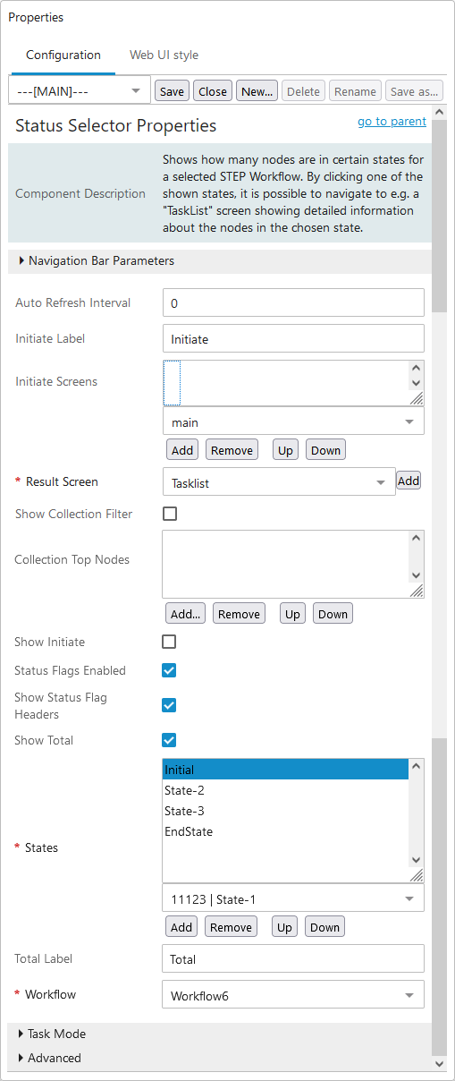 Status Selector in the Global Navigation Panel