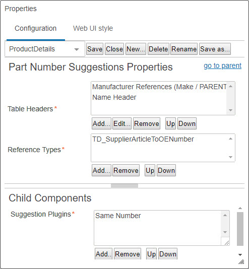 Configuring the Part Number Suggestions Component