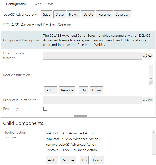 Configuring ECLASS Advanced Editor Screen