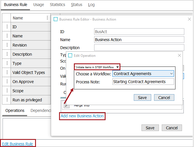 Business Action: Initiate Items In STEP Workflow
