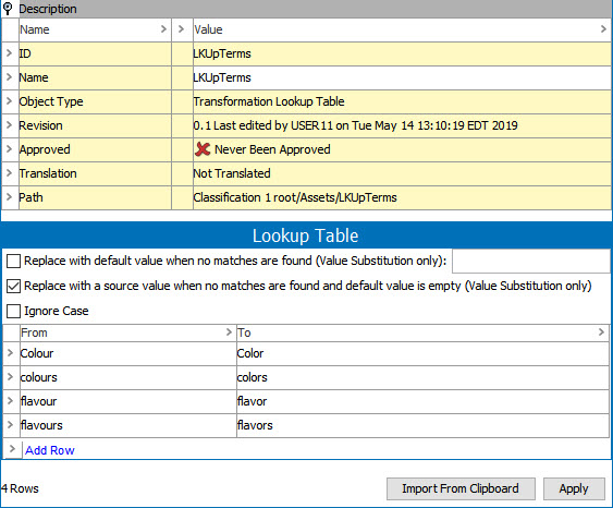 Configuring a Transformation Lookup Table