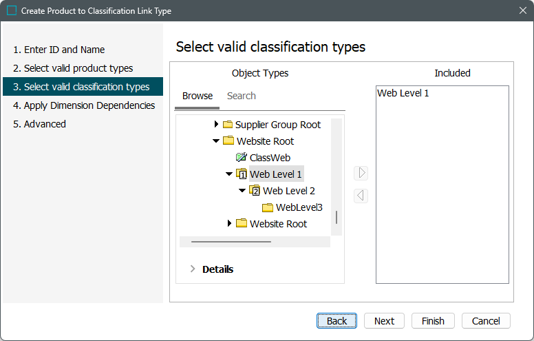 Product to Classification Link Type - Select Valid Classification Types