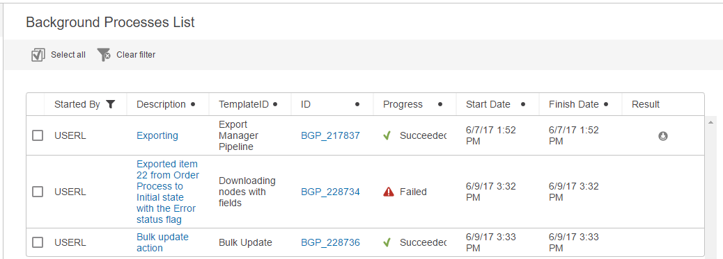 Background Process List Screen