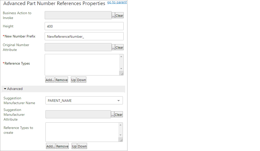 Configuring the Advanced Part Number References Component