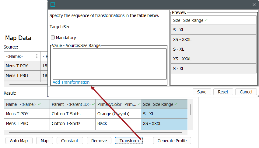 Inbound Map Data Transform