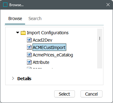Import Manager - Select Configuration