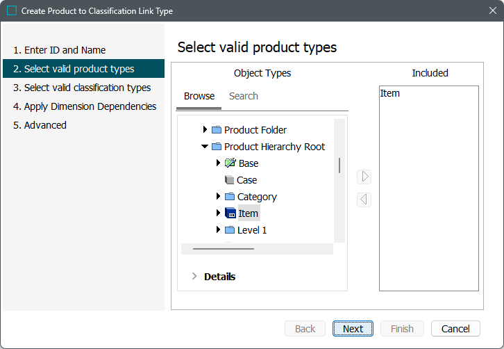 Product to Classification Link Type - Select Valid Product Types