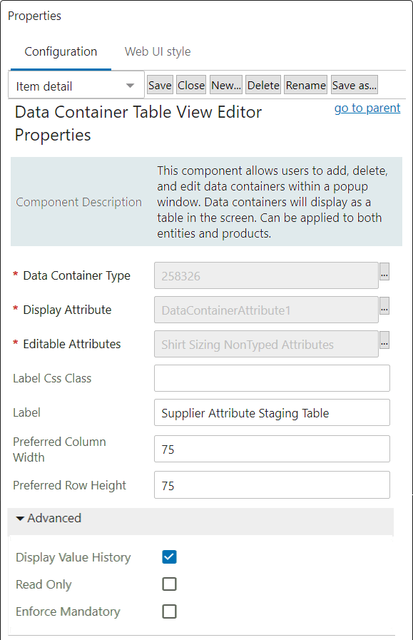 Data Container Table View Editor