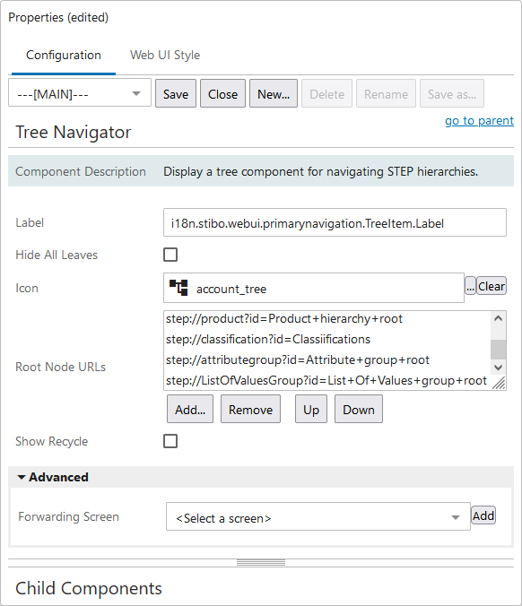 Tree Navigator Component for Global Navigation Panel