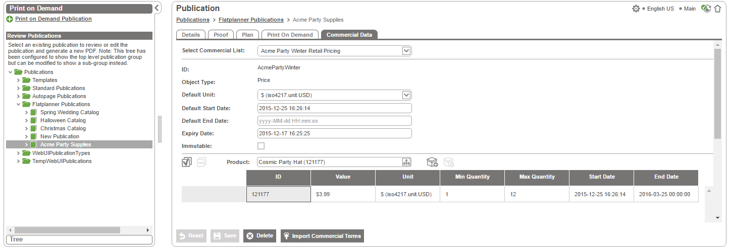 Working with Commercial Data in the Publishing Web UI