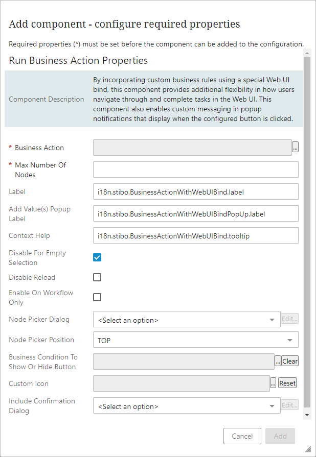 Configuring the Run Business Action Component