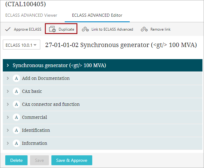ECLASS Advanced Editor Screen